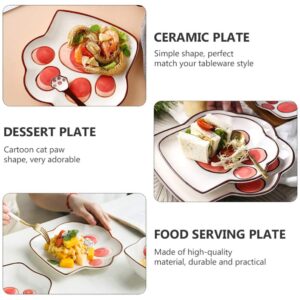 Yardwe Dessert Trays Appetizer Serving Tray 1pc Cat's Claw Cartoon Plate Lunch Plate Ceramics Household Dessert Tray Porcelain Plate