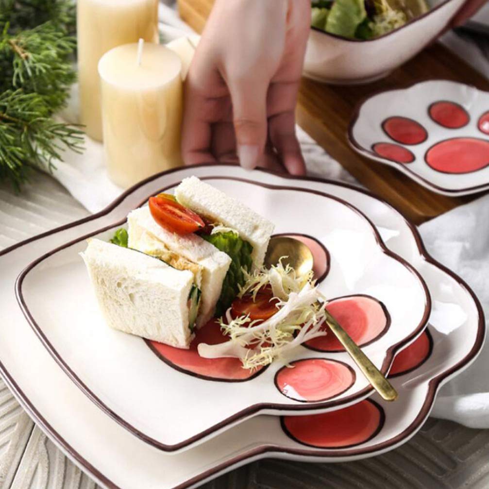 Yardwe Dessert Trays Appetizer Serving Tray 1pc Cat's Claw Cartoon Plate Lunch Plate Ceramics Household Dessert Tray Porcelain Plate