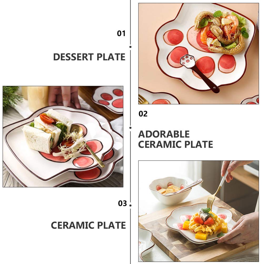 Yardwe Dessert Trays Appetizer Serving Tray 1pc Cat's Claw Cartoon Plate Lunch Plate Ceramics Household Dessert Tray Porcelain Plate