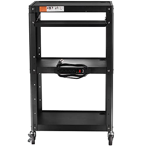 Steel AV Cart on Wheels - Rolling Projector Cart with Height Adjustable Shelf, Pullout Keyboard Tray, Power Strip, and Cord Management - Holds 300 lbs and Easy to Assemble (24'' x 18'' x 41'')