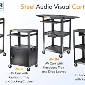 Steel AV Cart on Wheels - Rolling Projector Cart with Height Adjustable Shelf, Pullout Keyboard Tray, Power Strip, and Cord Management - Holds 300 lbs and Easy to Assemble (24'' x 18'' x 41'')