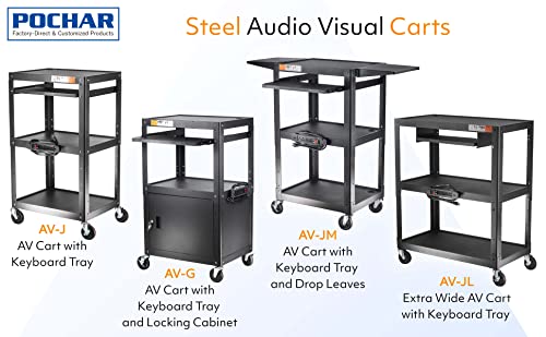 Steel AV Cart on Wheels - Rolling Projector Cart with Height Adjustable Shelf, Pullout Keyboard Tray, Power Strip, and Cord Management - Holds 300 lbs and Easy to Assemble (24'' x 18'' x 41'')