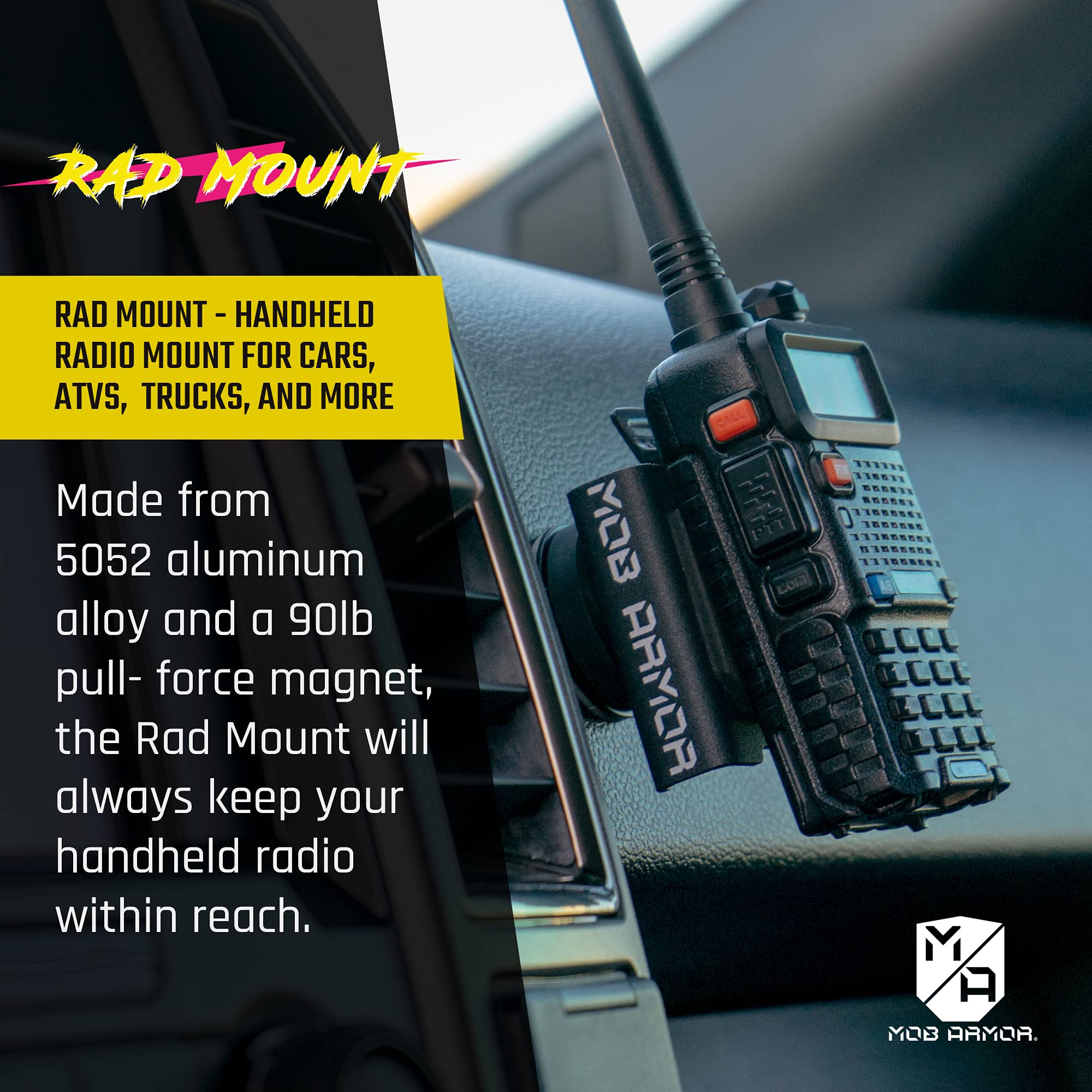 Mob Armor Rad Mount - Dual Magnetic Car Mount Kit for CB, VHF & GMRS Radios, Handheld Radio Bracket with Hand Mic Holder and Base, CB Radio Mount for Vehicle Use, Off-Road, Job Site, Rugged Activities