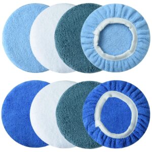 buffer bonnets for 5 to 6 inch, 8pcs buffing pads bonnets, polishing bonnets 5-6 inch, buffing bonnets, microfiber bonnets, for 5-6inch orbital buffer polisher (5-6inch-8pcs 4colors)