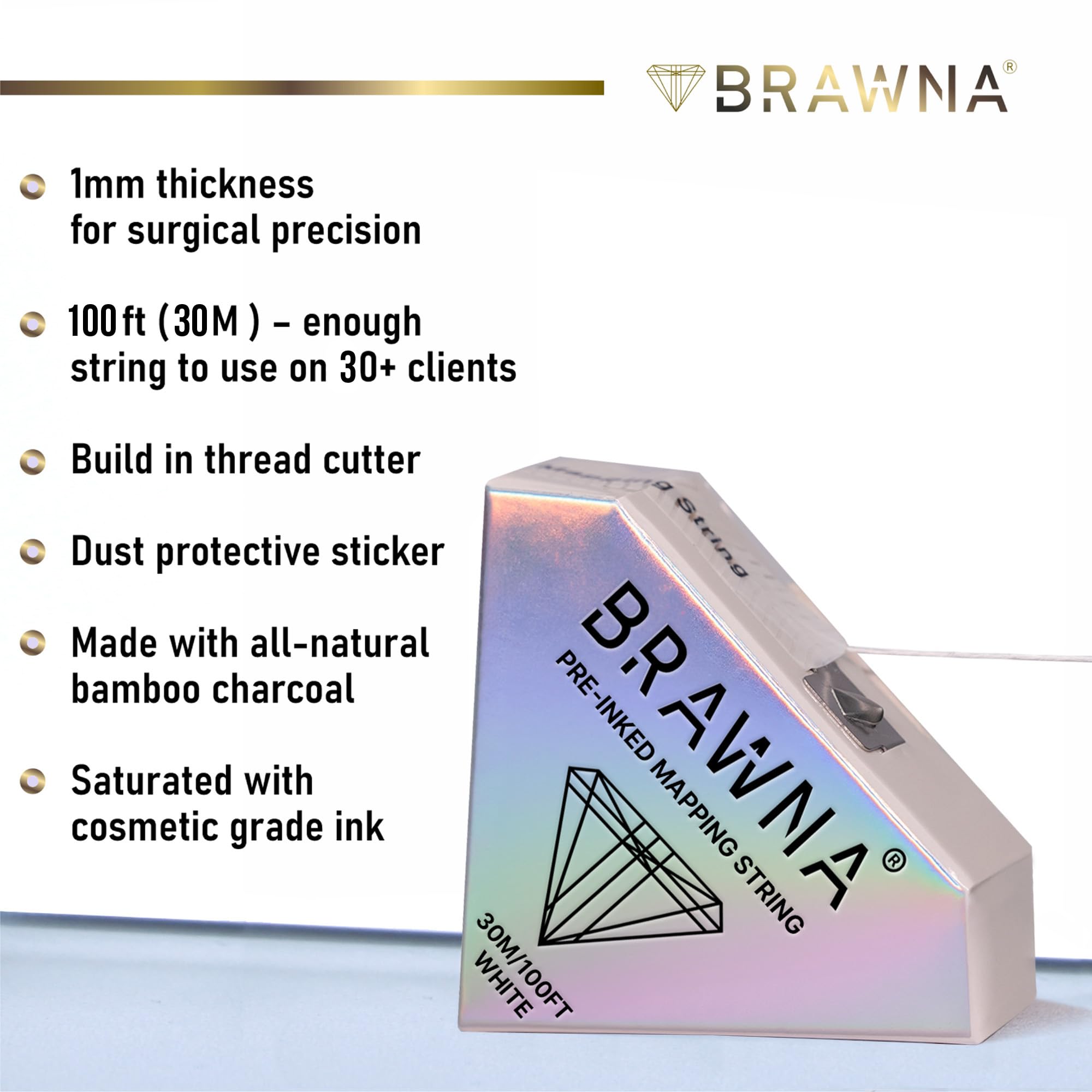 BRAWNA [ Upgraded Version ] 30 Meters White Brow Mapping string for Eyebrow Measuring - Microblading Supplies - PMU Kit - Pre inked Mapping Thread