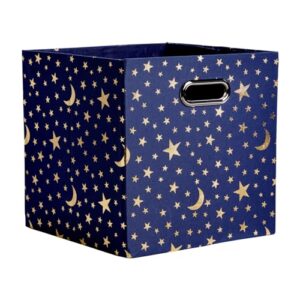 Okuna Outpost 4 Pack Star Storage Cubes, Collapsible Foldable Fabric Organizer Baskets for Clothes, Toys, Gold Moons and Stars (11 In)