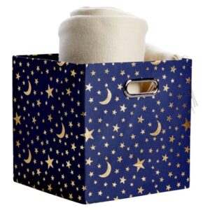 Okuna Outpost 4 Pack Star Storage Cubes, Collapsible Foldable Fabric Organizer Baskets for Clothes, Toys, Gold Moons and Stars (11 In)