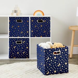 Okuna Outpost 4 Pack Star Storage Cubes, Collapsible Foldable Fabric Organizer Baskets for Clothes, Toys, Gold Moons and Stars (11 In)