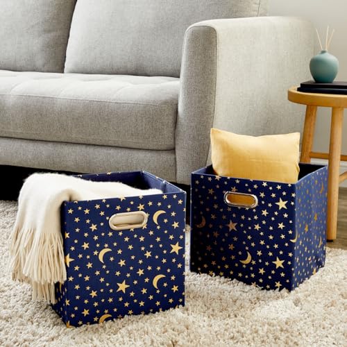 Okuna Outpost 4 Pack Star Storage Cubes, Collapsible Foldable Fabric Organizer Baskets for Clothes, Toys, Gold Moons and Stars (11 In)