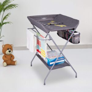 Portable Changing Table, Changing Station with Safety Belt for Newborn Baby and Infant, Gray