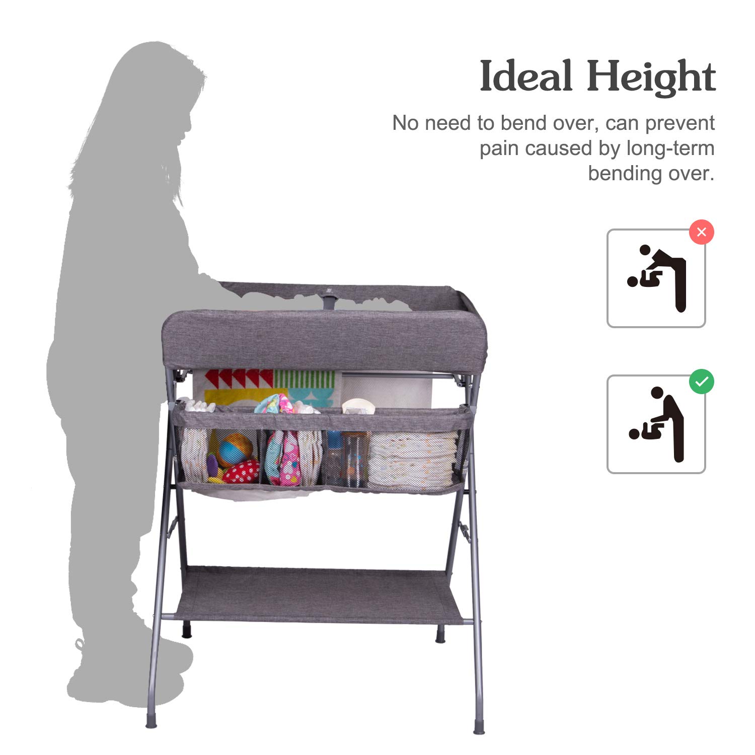 Portable Changing Table, Changing Station with Safety Belt for Newborn Baby and Infant, Gray