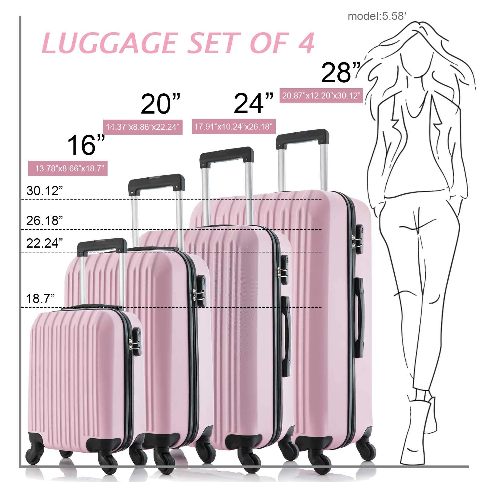 Fridtrip 4 Piece Luggage Sets Hard Shell Lightweight ABS Luggage Suitcase with Durable Spinner Wheels 16" 20" 24" 28" (Pink)