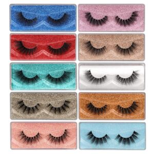 false eyelashes wispy 18mm natural 3d faux mink lashes pack 10 pairs 10 styles mixed soft reusable fake eyelashes bulk with glitter portable boxes