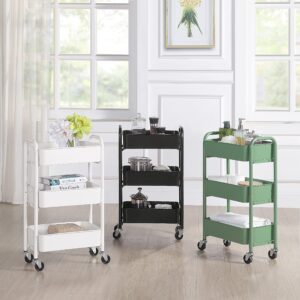 SunnyPoint 3-Tier Delicate Compact Rolling Metal Storage Organizer - Mobile Utility Cart Kitchen/Under Desk Cart with Caster Wheels (WHT, Compact (15.5" X 26.8" X 10.27"))