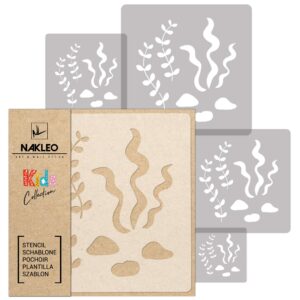 nakleo 5 pcs reusable plastic stencils - seaweed algae aquarium - 13.4" to 3.5" - pattern children kids painting template room decor - craft diy wall furniture