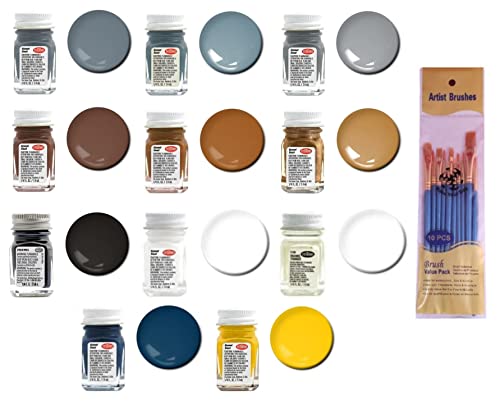 Make Your Day Testors Naval Color Enamel Paint Variety, 1/4 fl oz (Pack of 11) PaintBrush Set