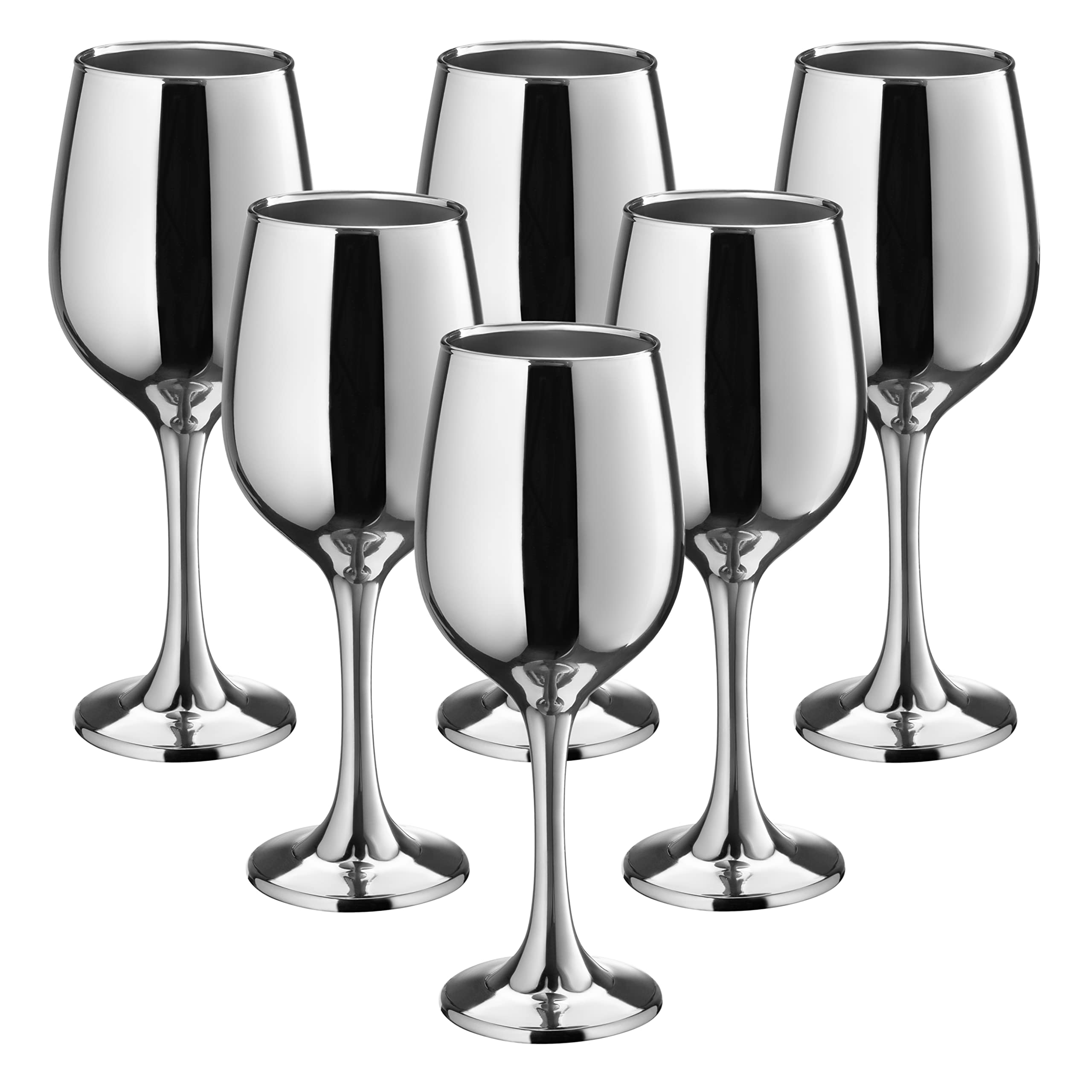 Vikko Décor Silver Wine Glasses: 11 Oz Fancy Wine Glasses With Stem For Red And White Wine- Thick And Durable Wine Glass- Dishwasher Safe - Great For Wine Tasting- Set Of 6 Decorative Goblets