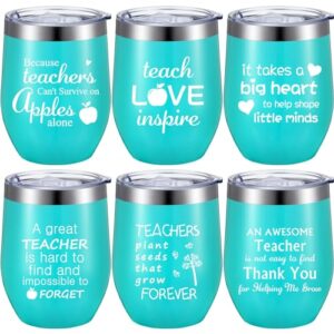 patelai 6 pcs thank you teacher gift teacher appreciation christmas coffee mug back to school gift for women men preschool elementary teacher 12oz wine tumbler lids straws(simple mint)