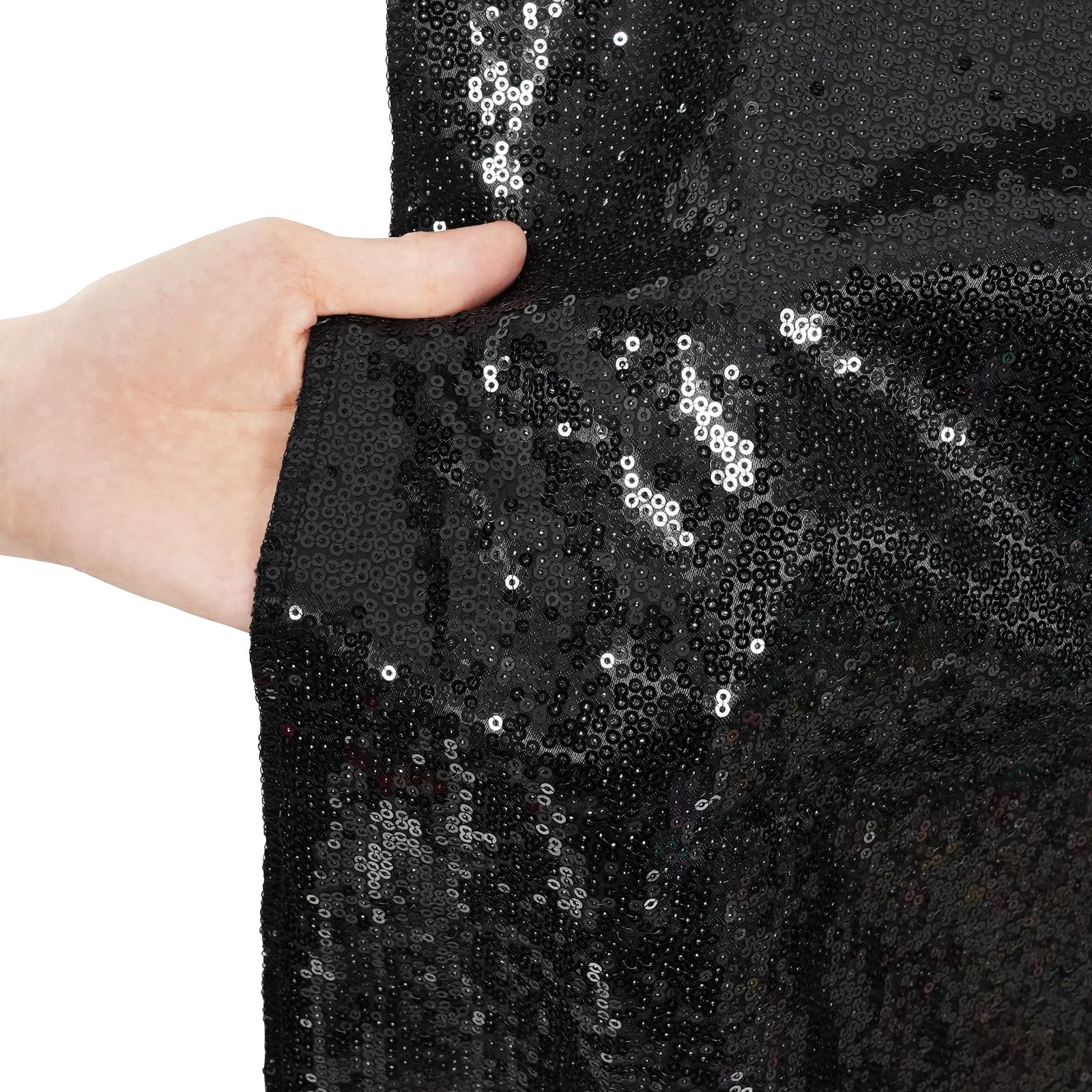 Poise3EHome 6Ft x 8Ft Black Sequin Backdrop, Glitter Thick Satin Background Drapes, Sparkly Opaque Photography Curtain, Sequence Xmas Thanksgiving Backdrop for Wedding Party Holiday Festival Decor