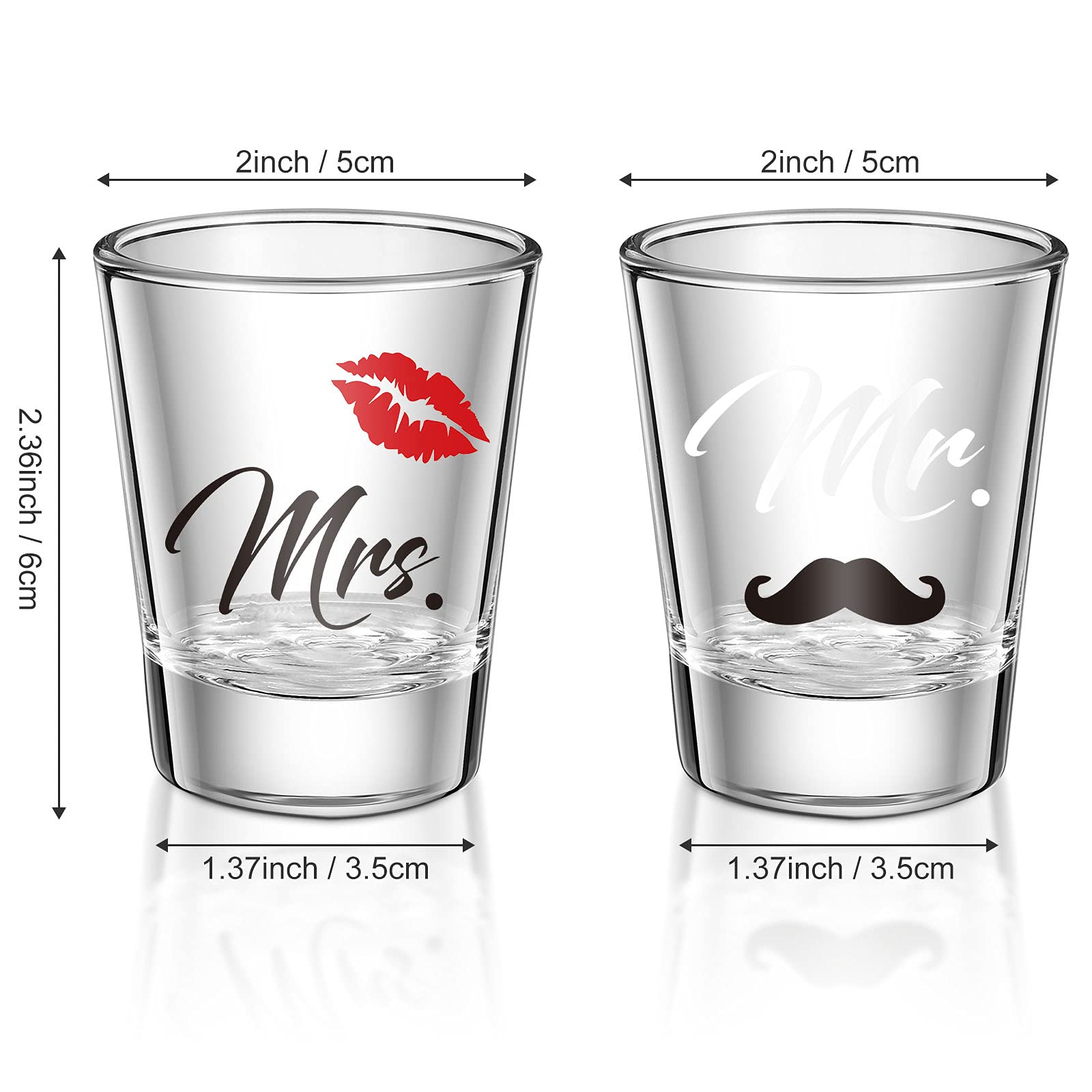 2 Pieces Mr and Mrs Shot Glasses 2 Oz Gold Wedding Party Wine Glasses Engagement Anniversary Bridal Shower Glass Couple Wine Glass for Newlyweds and Couples (Charming Style)