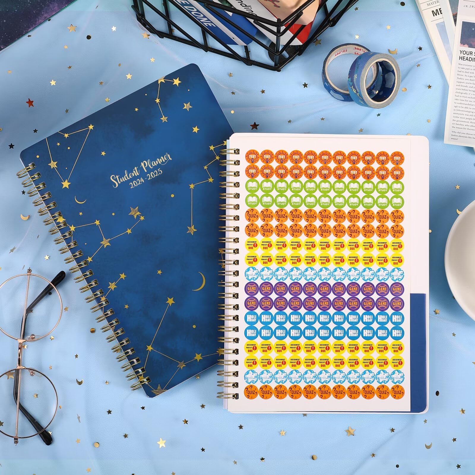 Student Planner 2024-2025 - School Planner, JUL 2024 - JUN 2025, 6.3" x 8.4", Monthly Weekly Planner/Agenda, Thick Paper + Holidays + 3-Hole Punched + Twin-Wire Binding, Stickers, Blue