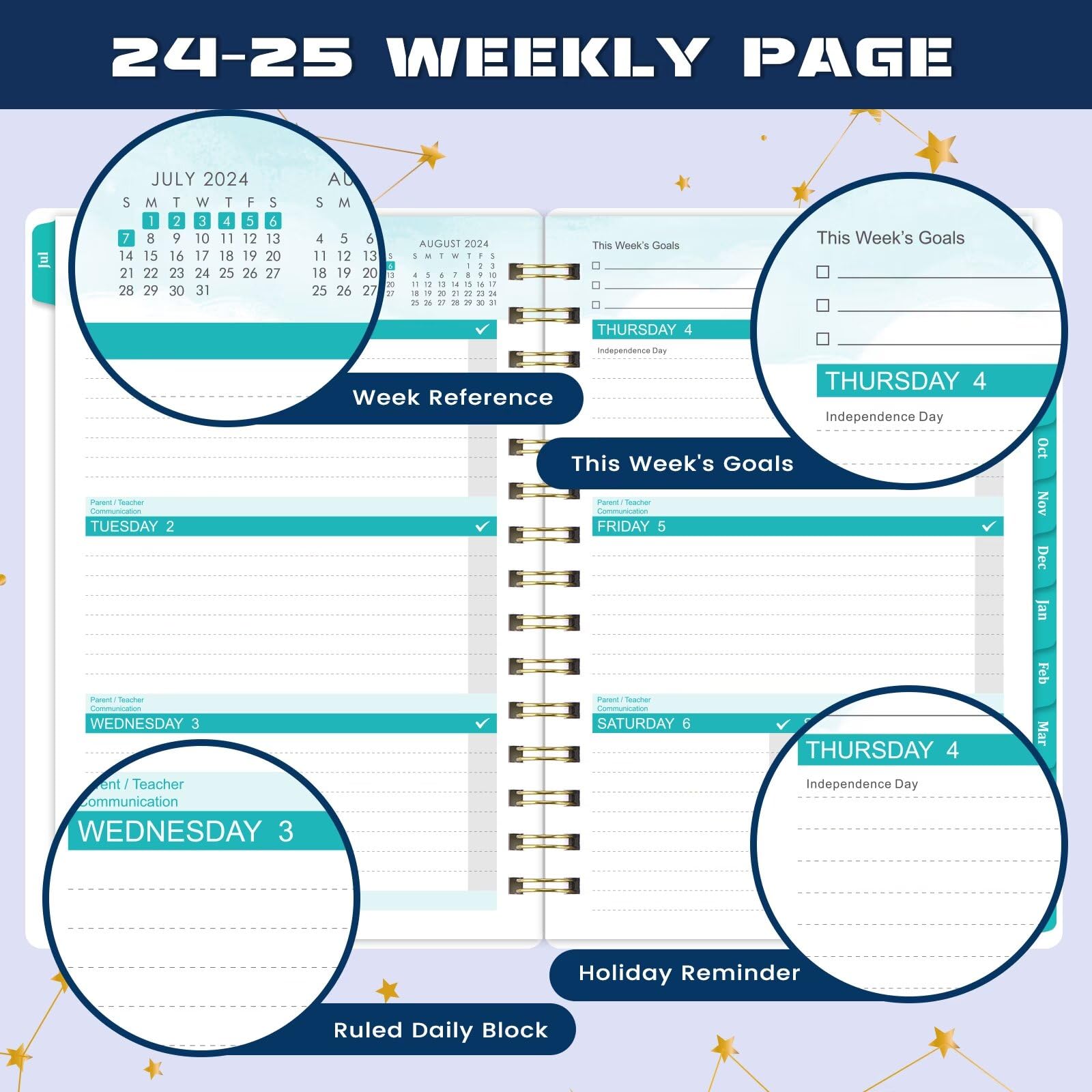 Student Planner 2024-2025 - School Planner, JUL 2024 - JUN 2025, 6.3" x 8.4", Monthly Weekly Planner/Agenda, Thick Paper + Holidays + 3-Hole Punched + Twin-Wire Binding, Stickers, Blue