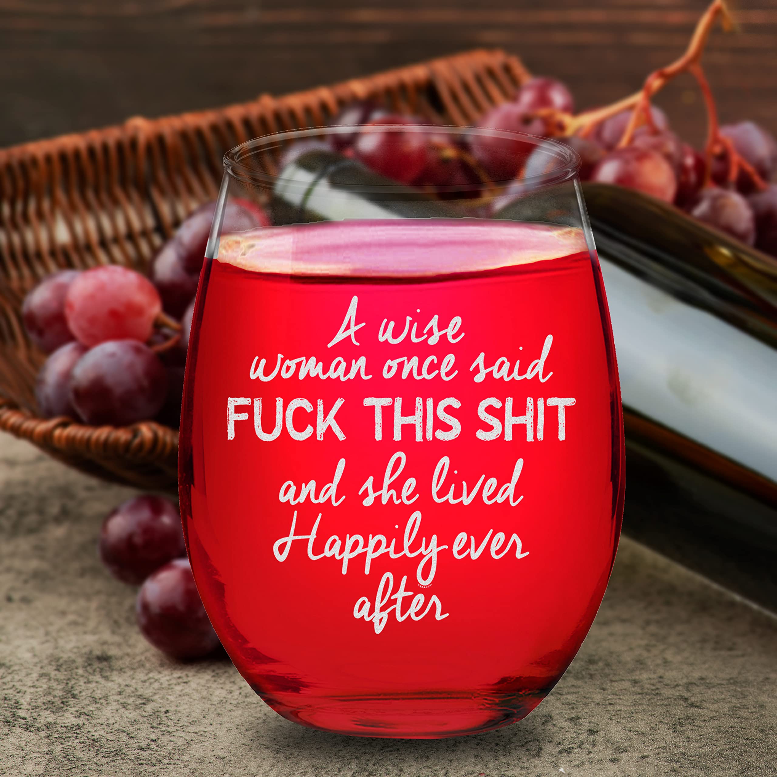 Veracco A Wise Woman Once Said Fuck This Shit and She Lived Happily Ever After - Funny Birthday Gifts For Her Grandma Wine Lover Party Favor - Laser Engraved Stemless Glass