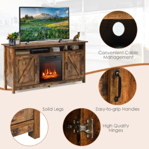 Tangkula TV Stand with 18 Inches Fireplace Insert, 58 Inches Fireplace TV Stand for TVs up to 65 Inches, 5,000 BTU Electric Fireplace with 3-Level Adjustable Flame, Remote Control and Timer (Brown)