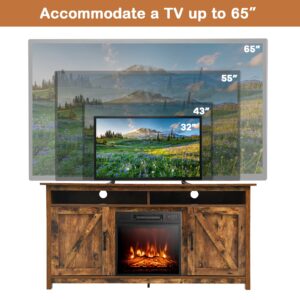 Tangkula TV Stand with 18 Inches Fireplace Insert, 58 Inches Fireplace TV Stand for TVs up to 65 Inches, 5,000 BTU Electric Fireplace with 3-Level Adjustable Flame, Remote Control and Timer (Brown)