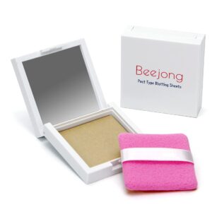 Beejong Oil Absorbing Sheets for Face – 50pcs Oil Blotting Sheets Anti-Shine Oil Absorbing Paper – Compact and Lightweight Case with Mirror 2.44" x 2.48" (Compact Case + 50pcs Oil Sheets)