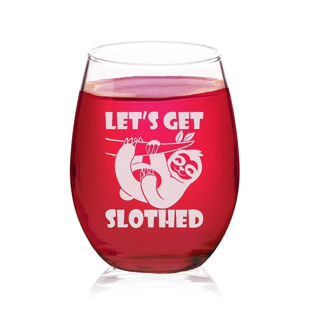 Veracco Let's Get Slothed Stemless Wine Glass Funny Birthday Gift For Someone Who Loves Drinking Bachelor Party Favors (Clear, Glass)