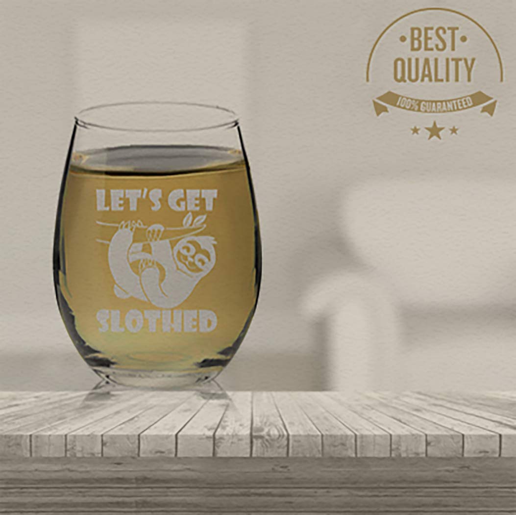 Veracco Let's Get Slothed Stemless Wine Glass Funny Birthday Gift For Someone Who Loves Drinking Bachelor Party Favors (Clear, Glass)