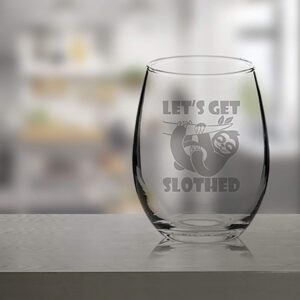 Veracco Let's Get Slothed Stemless Wine Glass Funny Birthday Gift For Someone Who Loves Drinking Bachelor Party Favors (Clear, Glass)