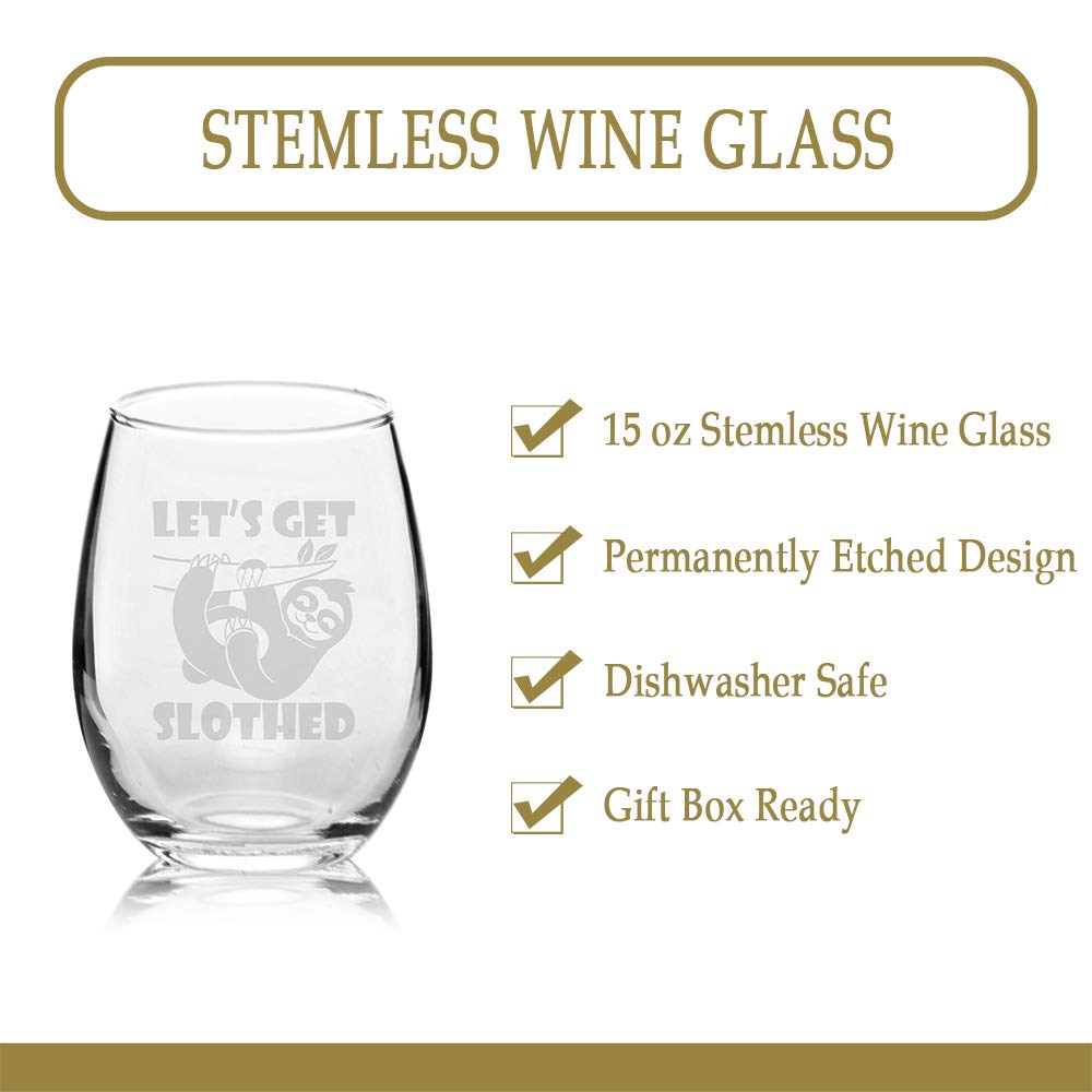 Veracco Let's Get Slothed Stemless Wine Glass Funny Birthday Gift For Someone Who Loves Drinking Bachelor Party Favors (Clear, Glass)