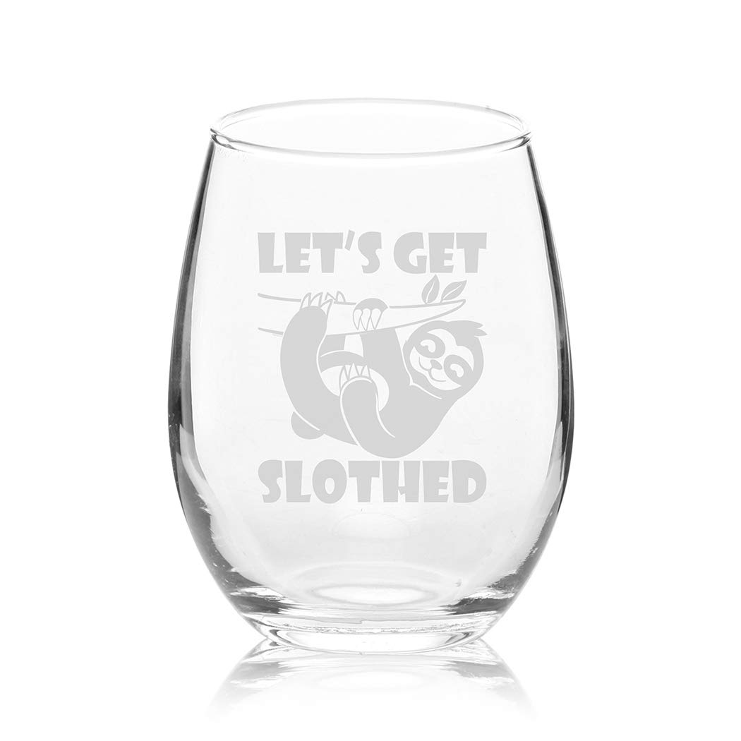 Veracco Let's Get Slothed Stemless Wine Glass Funny Birthday Gift For Someone Who Loves Drinking Bachelor Party Favors (Clear, Glass)