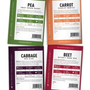 Gardeners Basics, Winter Fall Vegetable Seeds for Planting 8 Varieties Sugar Snap Pea, Carrot, Beet, Radish, Lettuce, Broccoli, Kale, Cabbage Seed Fall Vegetable Seeds Packs