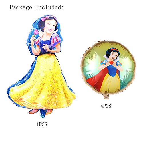 5PCS Snow White Princess Party Shape Foil Balloons For Kids Birthday Baby Shower Girl's Princess Theme Party Decorations