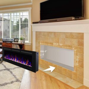 Valuxhome Electric Fireplace, 60 Inches in-Wall Recessed Fireplace Heater with Overheating Protection, Remote Control with Timer, Touch Screen, Logset & Crystal, 750/1500W, Black, 60" l21 h