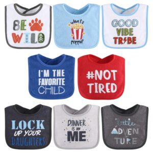 the peanutshell terry bib set for baby boys, 8 pack set for feeding, teething, drooling