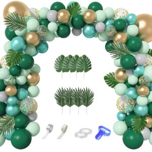 Jungle Safari Party Balloons Arch Garland Kit, 139Pcs Metallic Gold Green Confetti Balloons with Tropical Palm Leaves for Animal Wild One Birthday Dinosaur Party Safari Baby Shower for Boys Supplies