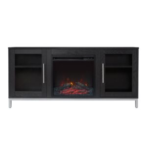 Teamson Home Lainey 54" Wooden Entertainment Center with Fireplace, Two Glass Door Cabinets, Black