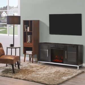 Teamson Home Lainey 54" Wooden Entertainment Center with Fireplace, Two Glass Door Cabinets, Black