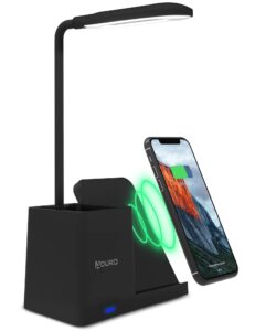 aduro u-light led desk lamp organizer desk light with pen holder & qi wireless charger stand black