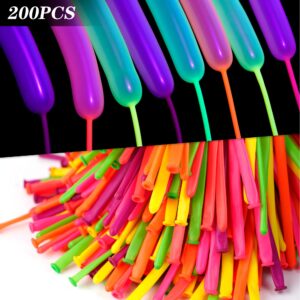 200 Pieces Neon Glow Long Balloons Blacklight Reactive Fluorescent Balloons Long Twisting Balloons for DIY Balloon Animals Twisting Glow Party Birthday Party Decorations