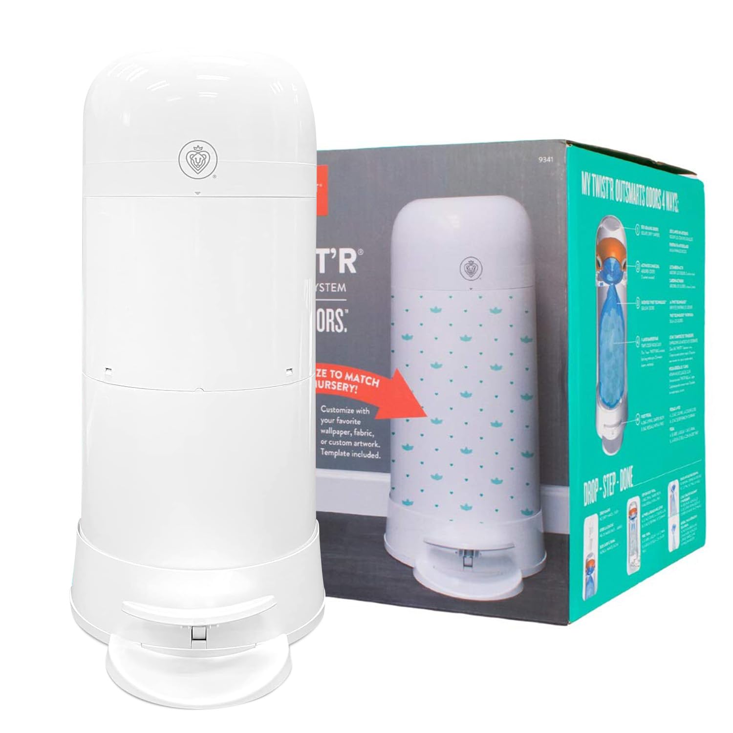 Prince Lionheart MY TWIST’R™ Diaper Disposal System | Outsmart Odors| Drop – Step - Done® | Easy to use | Designed to Last | High Capacity Bags | Personalize to Match Nursery