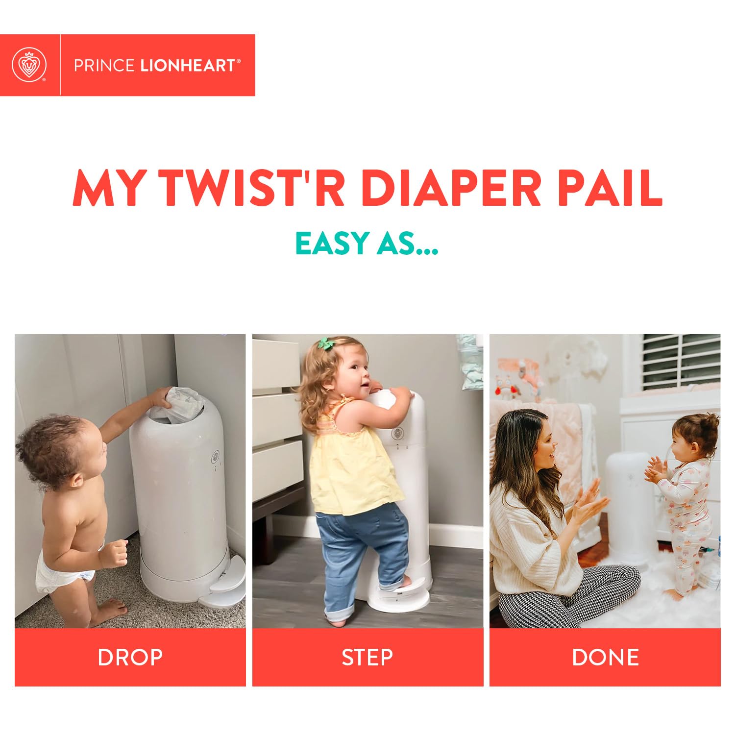 Prince Lionheart MY TWIST’R™ Diaper Disposal System | Outsmart Odors| Drop – Step - Done® | Easy to use | Designed to Last | High Capacity Bags | Personalize to Match Nursery