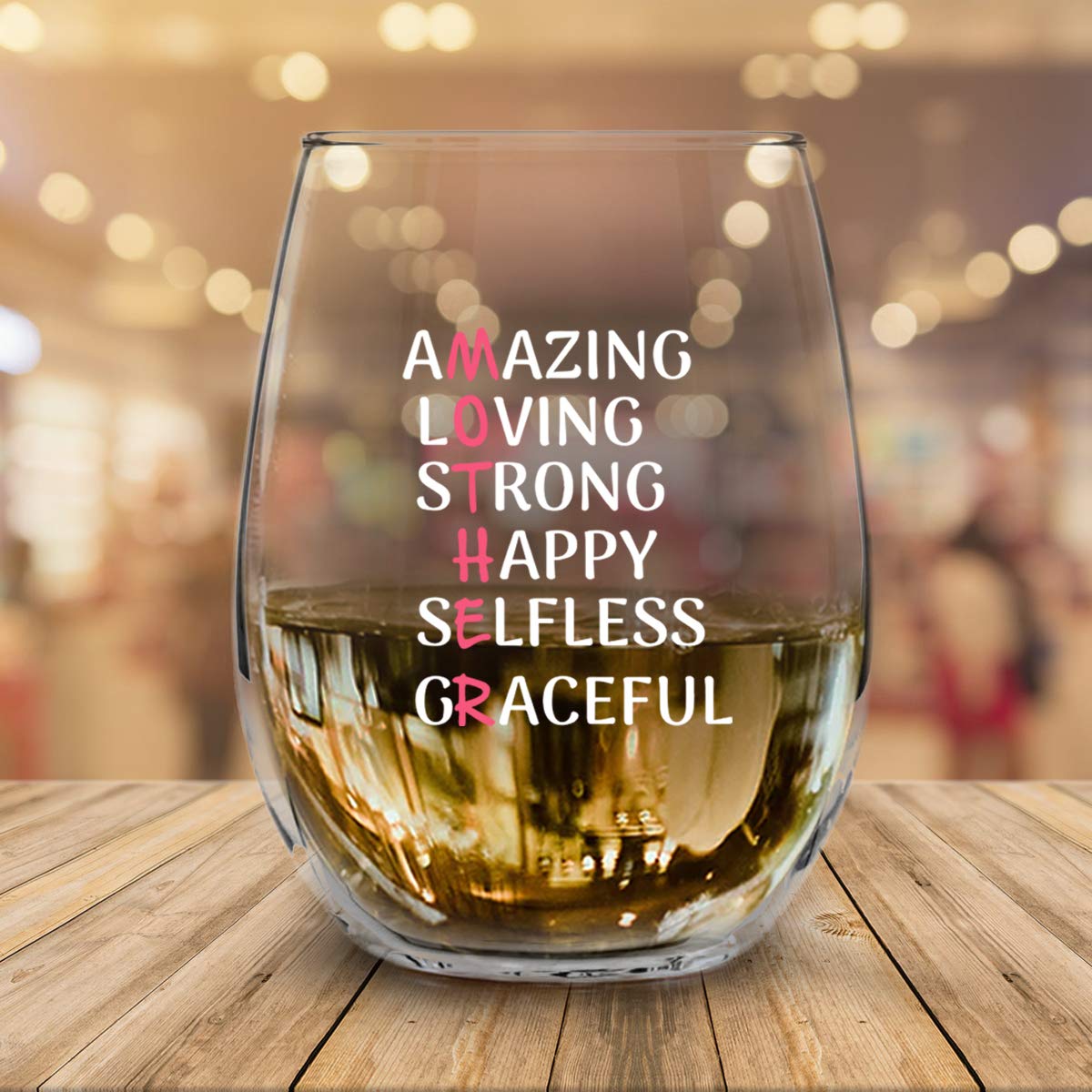 Mother Wine Glass with Affectionate, Loving Words- Best Mom Wine Glass Gift- Gag Mother’s Day Gift- Funny Birthday Present for Mom From Daughter, Son or Friends- Gift Idea for New Mom- USA Made