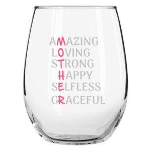 Mother Wine Glass with Affectionate, Loving Words- Best Mom Wine Glass Gift- Gag Mother’s Day Gift- Funny Birthday Present for Mom From Daughter, Son or Friends- Gift Idea for New Mom- USA Made