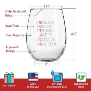 Mother Wine Glass with Affectionate, Loving Words- Best Mom Wine Glass Gift- Gag Mother’s Day Gift- Funny Birthday Present for Mom From Daughter, Son or Friends- Gift Idea for New Mom- USA Made