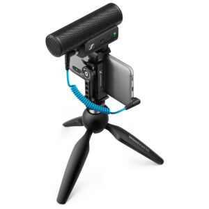 sennheiser professional mke 400 + mobile kit, directional on-camera microphone with smartphone clamp & manfrotto pixi mini tripod, 509257, auxiliary,black